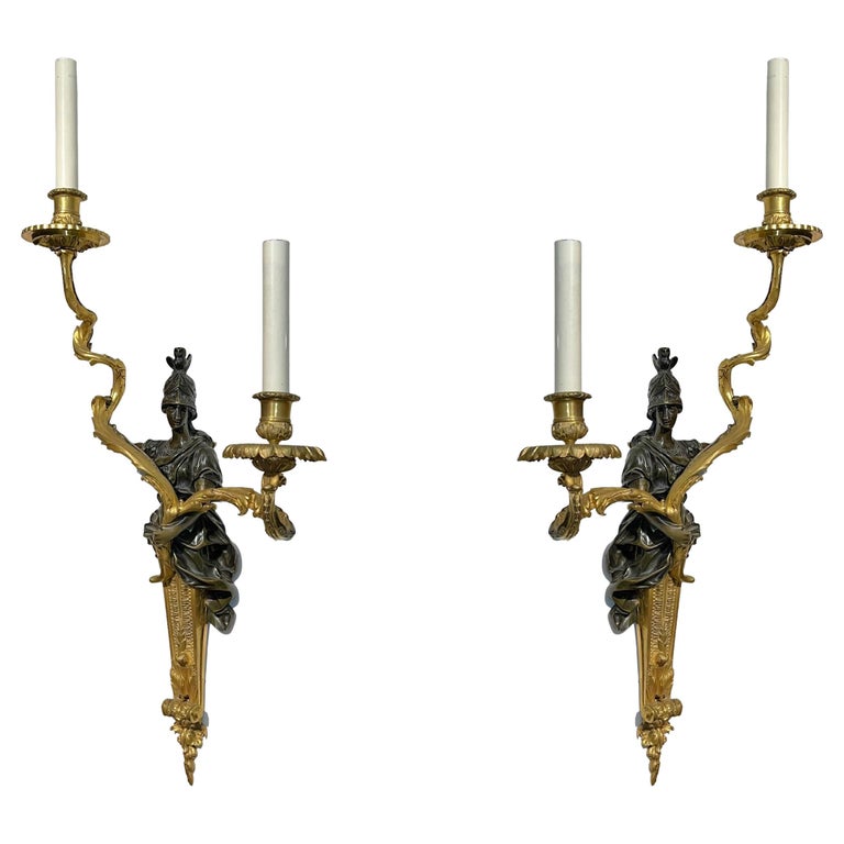 Roman / Greek Neoclassical Figural Bronze Two-Light Sconces For Sale at ...