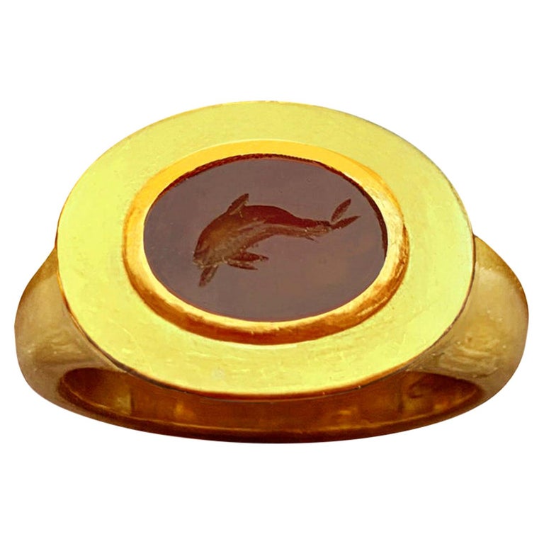 Roman Intaglio Carnelian '1-2nd Century B.C.' Ring Depicting a Jumping ...