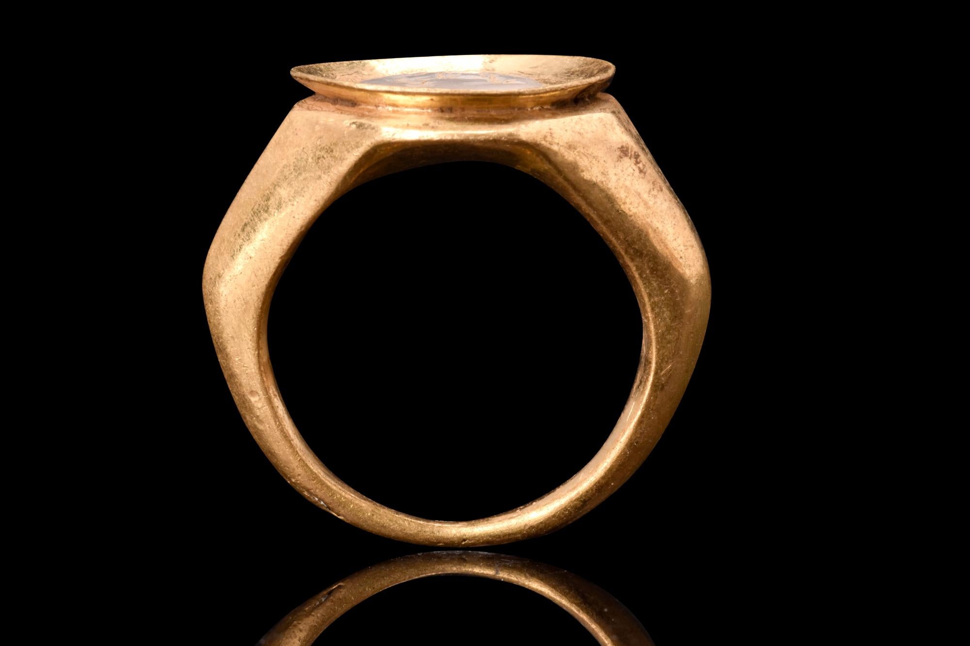 Roman Intaglio with Man Milking a Goat in Gold Ring For Sale at 1stDibs