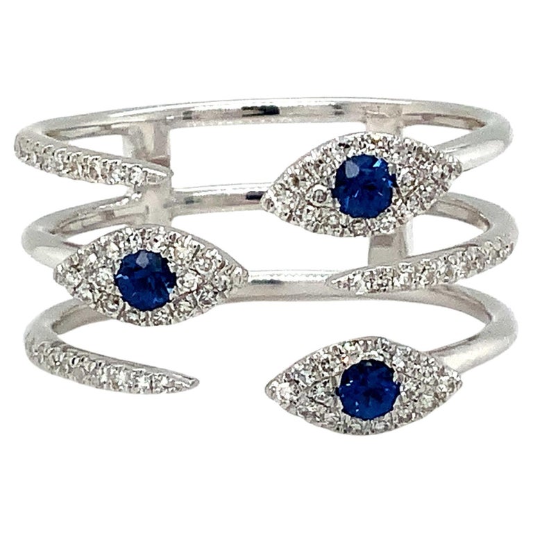 Roman + Jules Evil Eye Diamond and Sapphire Ring Set in 14K White Gold ...