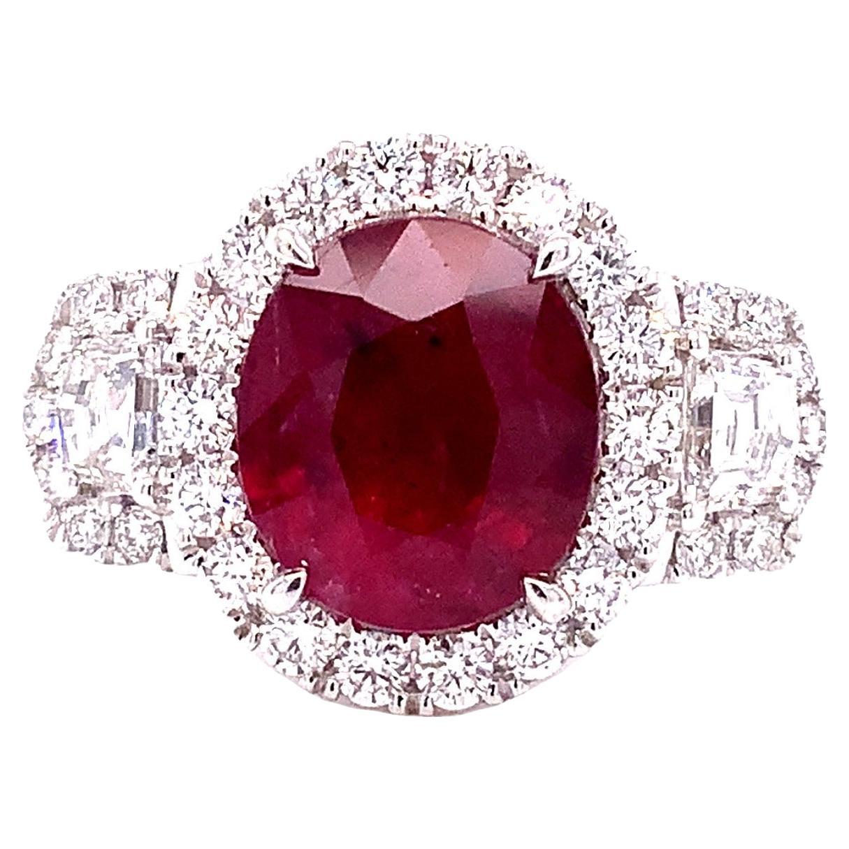 Oval Unheated Burma Ruby and Diamond Ring For Sale at 1stDibs