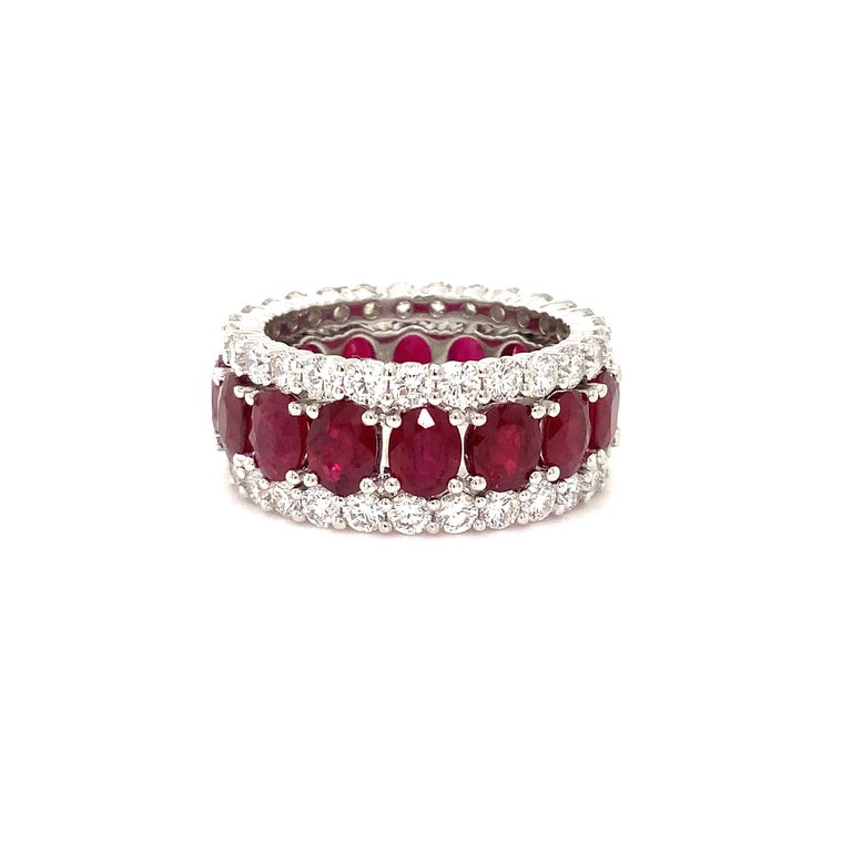 Roman + Jules Oval Shape Ruby and Diamond 3 Row Eternity Band Set in ...