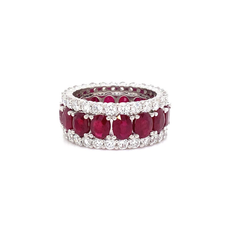 Roman + Jules Oval Shape Ruby and Diamond 3 Row Eternity Band Set in ...