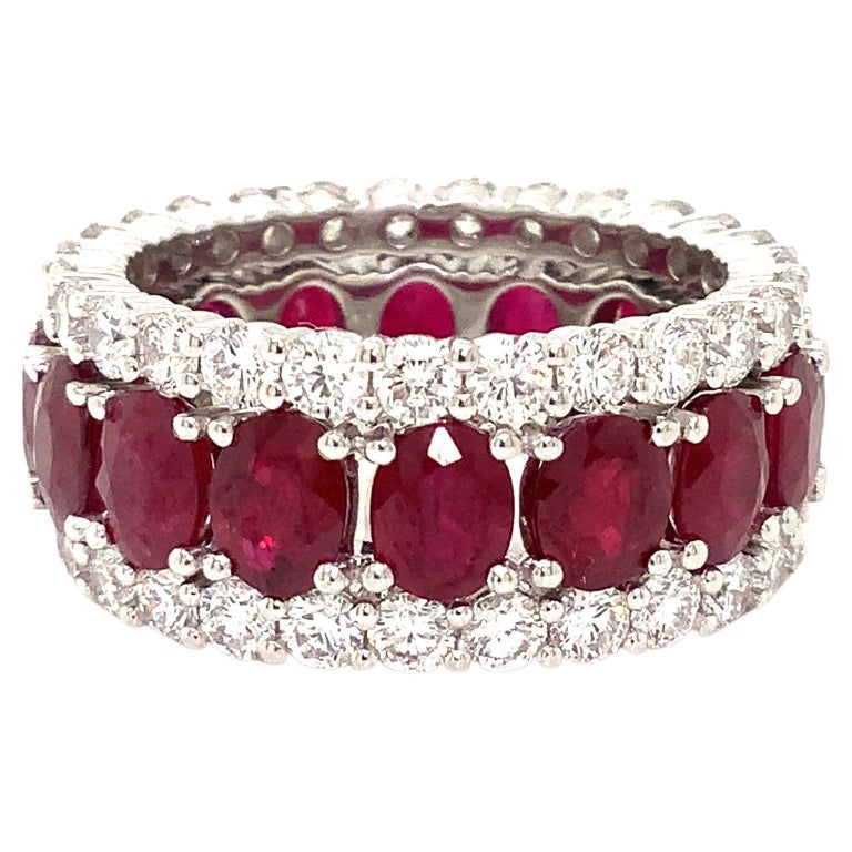 Roman + Jules Oval Shape Ruby and Diamond 3 Row Eternity Band Set in ...