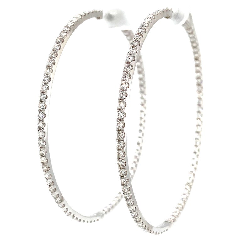 Roman + Jules Round Diamond Hoops Set in 14k White Gold Post For Sale ...