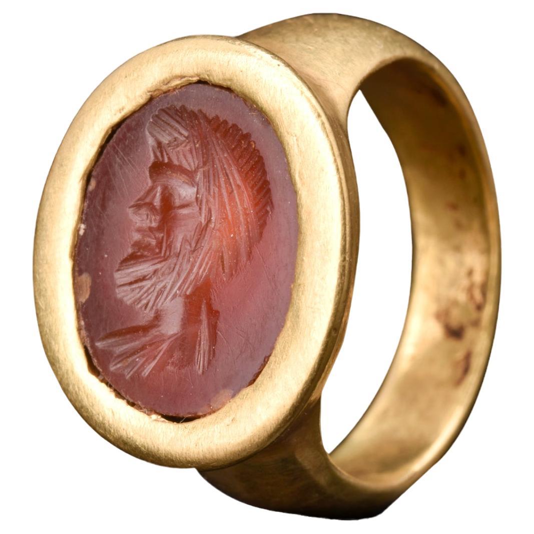 Roman Carnelian Intaglio with Mercury Riding a Rooster in Gold Ring For ...