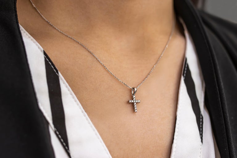 Roman Malakov, 0.53 Carat Mini Cross Diamond Pendant Necklace in White ...