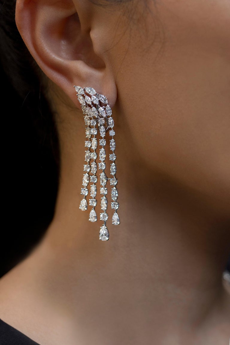 Roman Malakov 12.53 Carat Total Four Strand Multi Shape Diamond Drop ...