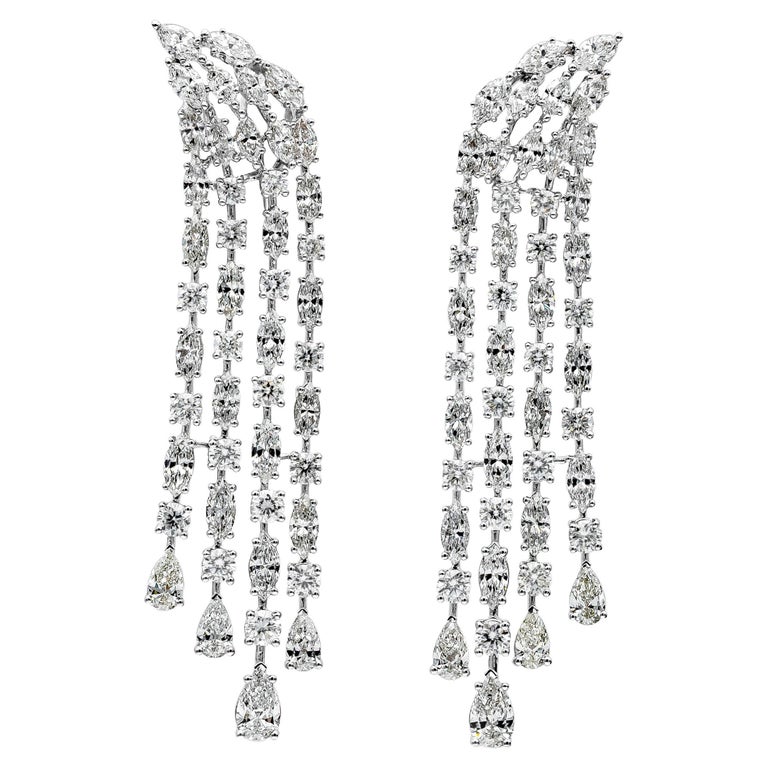 Roman Malakov 12.53 Carat Total Four Strand Multi Shape Diamond Drop ...