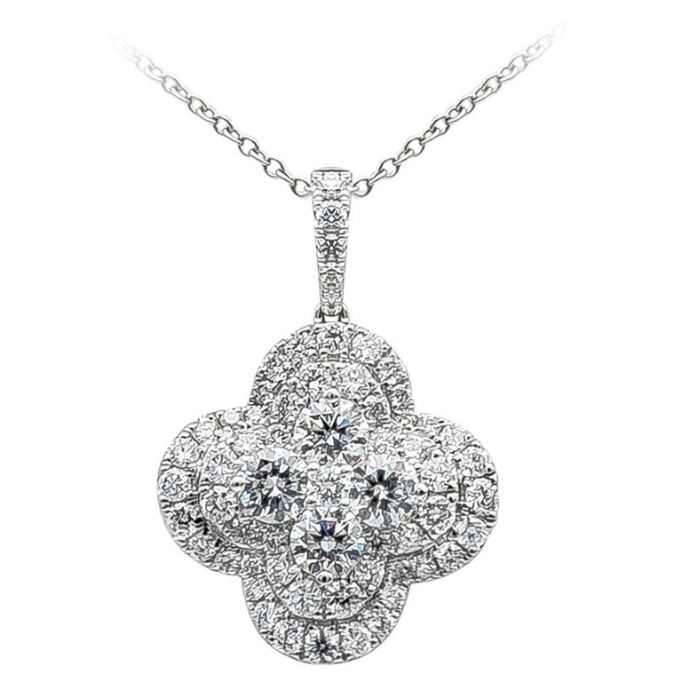 Roman Malakov 1.57 Carats Total Round Cut Diamond Clover Shape Pendant ...