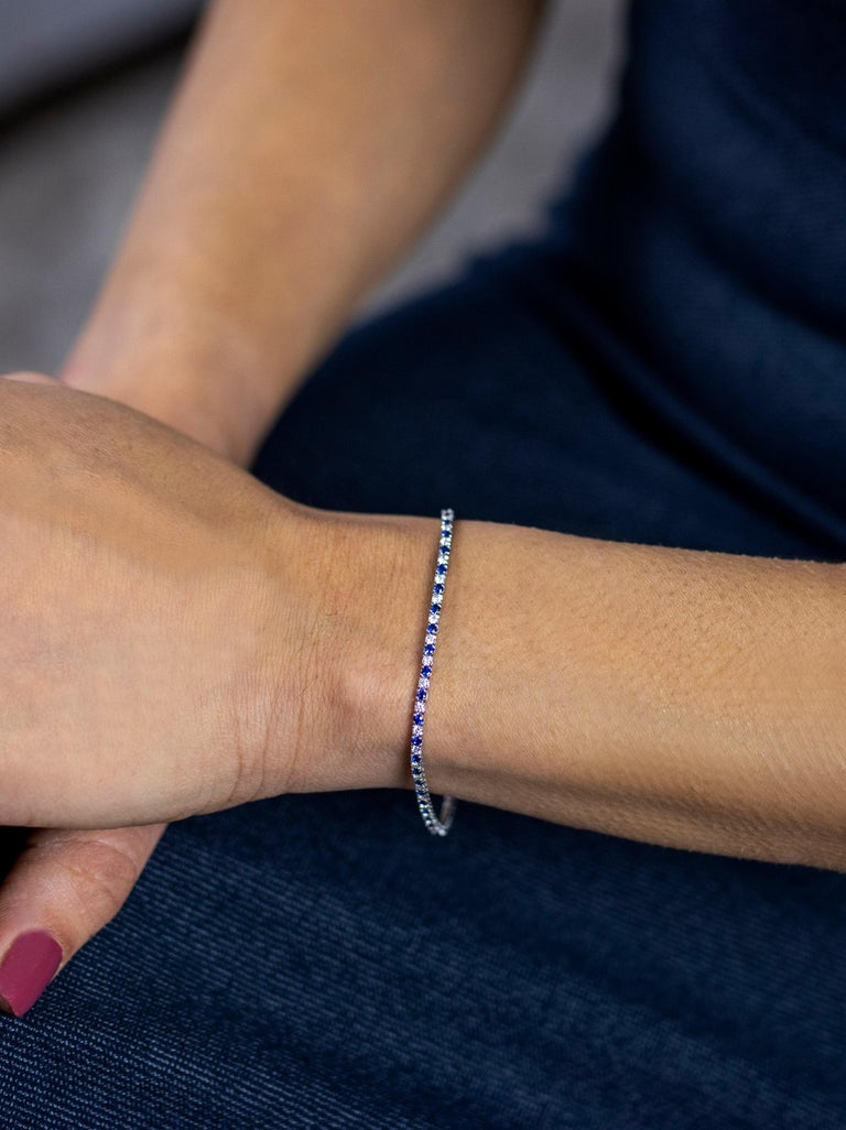 Roman Malakov 2.38 Carats Alternating Blue Sapphire and Diamond Tennis Bracelet For Sale at 1stDibs