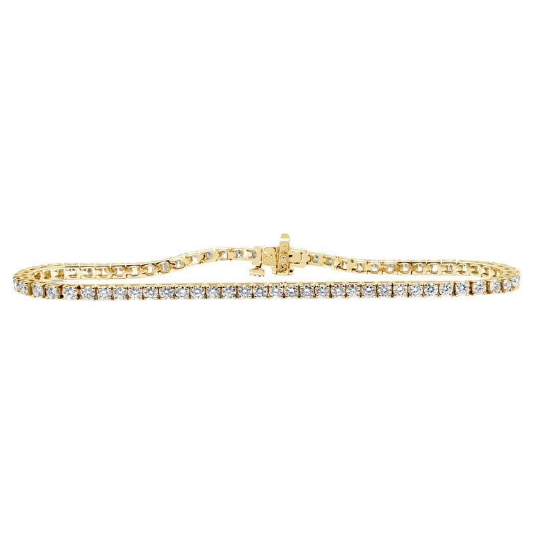 Roman Malakov, 3.27 Total Carat Round Diamond Tennis Bracelet in 14k Yellow Gold For Sale at 1stDibs