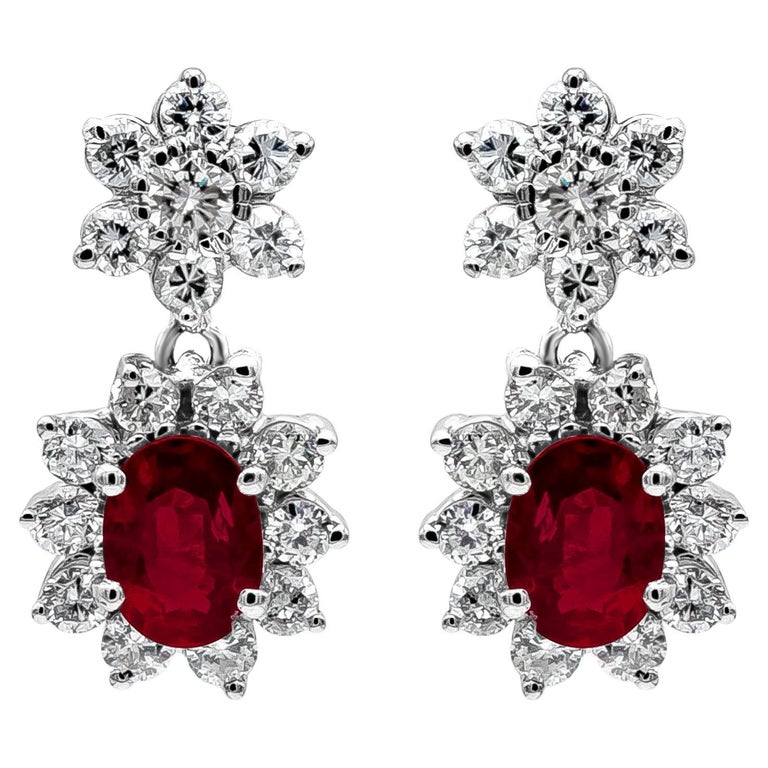 Roman Malakov 3.44 Carats Total Oval Cut Ruby and Round Diamond Drop ...