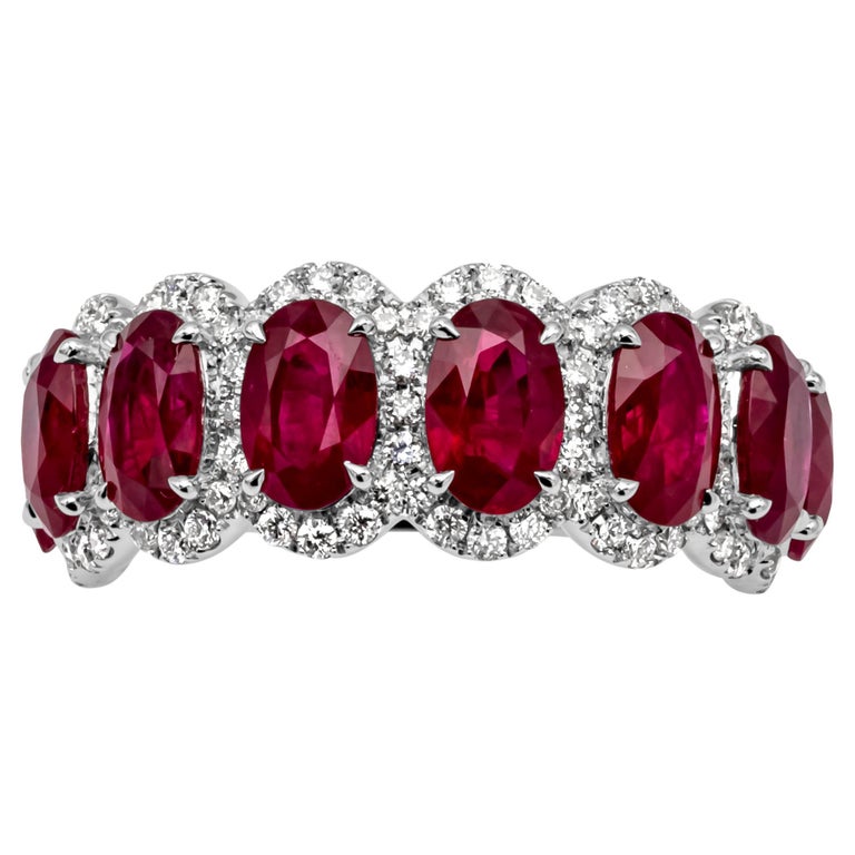 Roman Malakov 4.74 Carats Oval Cut Ruby and Diamonds Halo Eight Stone ...
