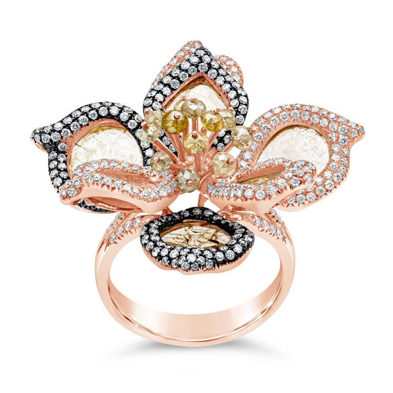 Roman Malakov 4.79 Carat Total Diamond Sliced Flower-Motif Fashion Ring ...