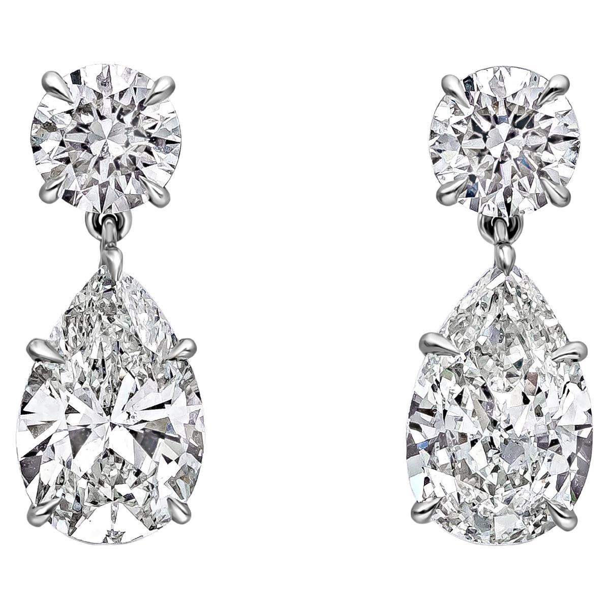 GIA Certified 5.43 Carat Total Pear and Round Diamond Dangle Drop ...