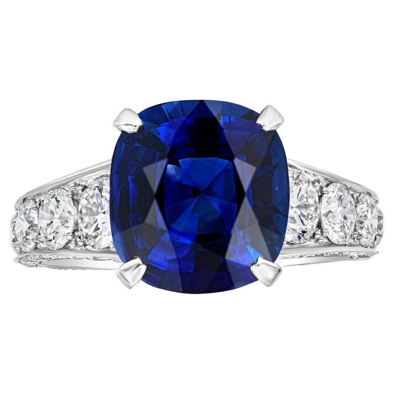 Roman Malakov 7.66 Carats Cushion Cut Blue Sapphire and Diamond ...