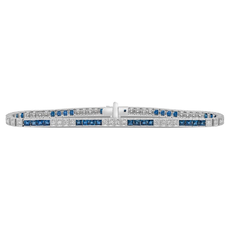 Roman Malakov, Alternating Blue Sapphire and Diamond Tennis Bracelet For Sale at 1stDibs