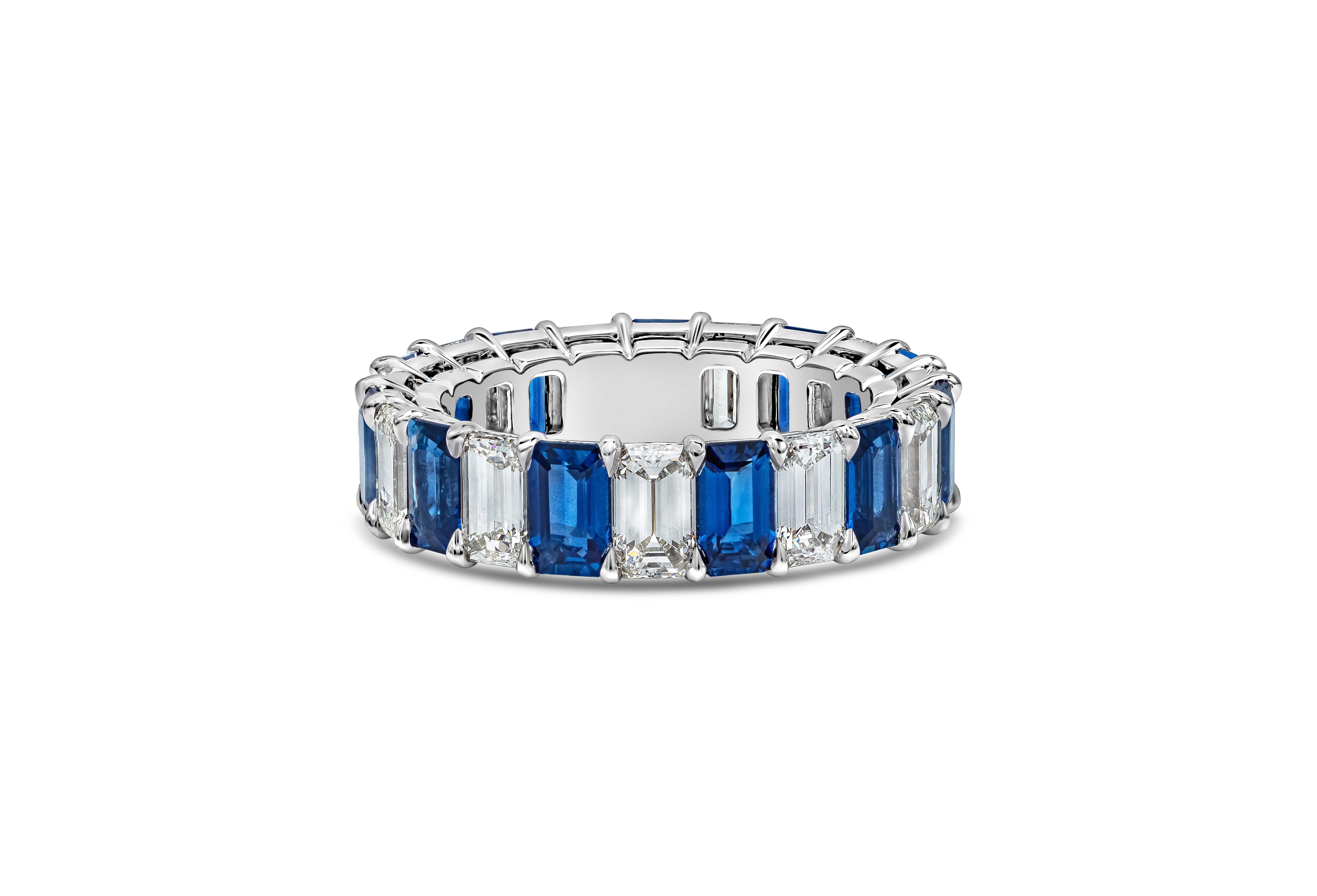 5.01 Carat Total Emerald Cut Alternating Blue Sapphire and Diamond ...