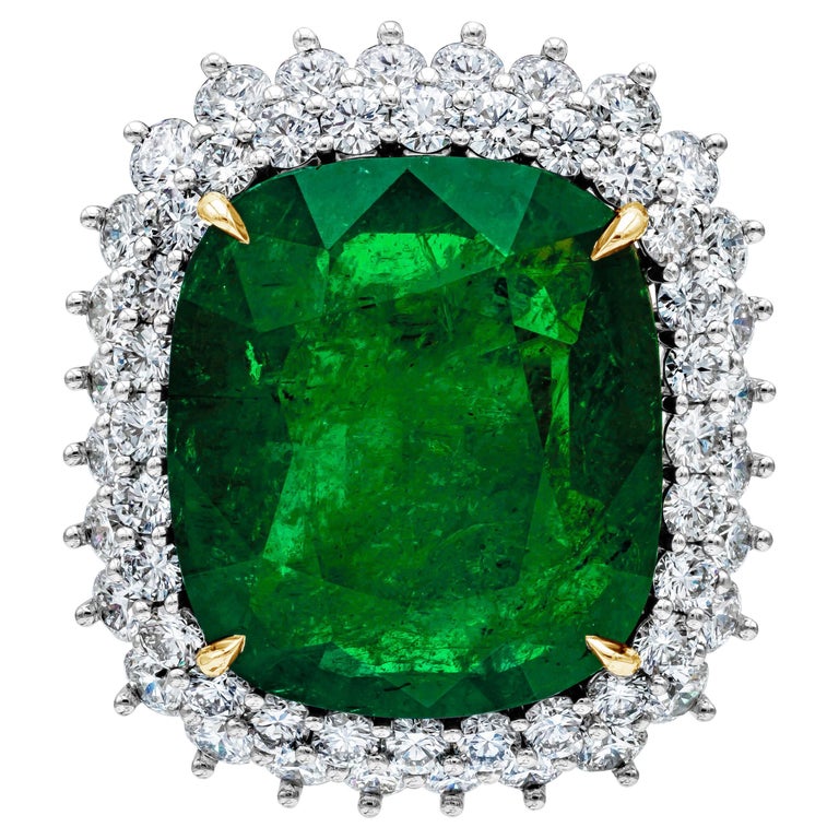 Roman Malakov GIA Certified 24.75 Carat Cushion Cut Emerald Cocktail ...