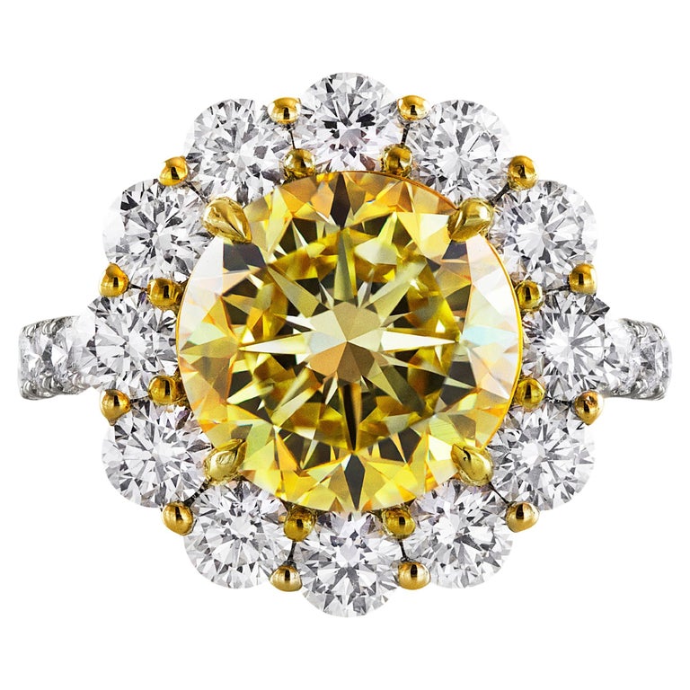 GIA Certified 4.47 Carat Round Cut Fancy Intense Yellow Diamond ...