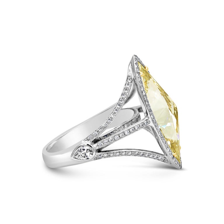 Roman Malakov Rose Cut Marquise Yellowish Diamond Halo Ring For Sale at 1stDibs