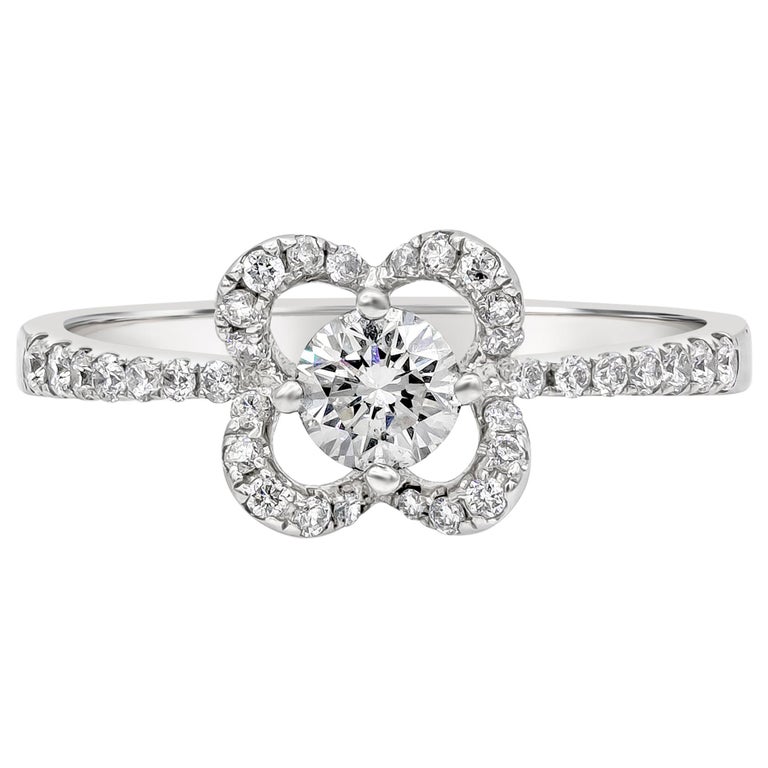 Roman Malakov Round Diamond Compass Set Floral Halo Engagement Ring For ...
