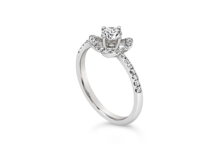 Roman Malakov Round Diamond Compass Set Floral Halo Engagement Ring For ...