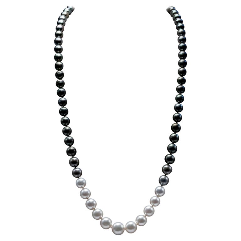 Roman Malakov White and Black South Sea Pearl Opera Length Necklace For ...