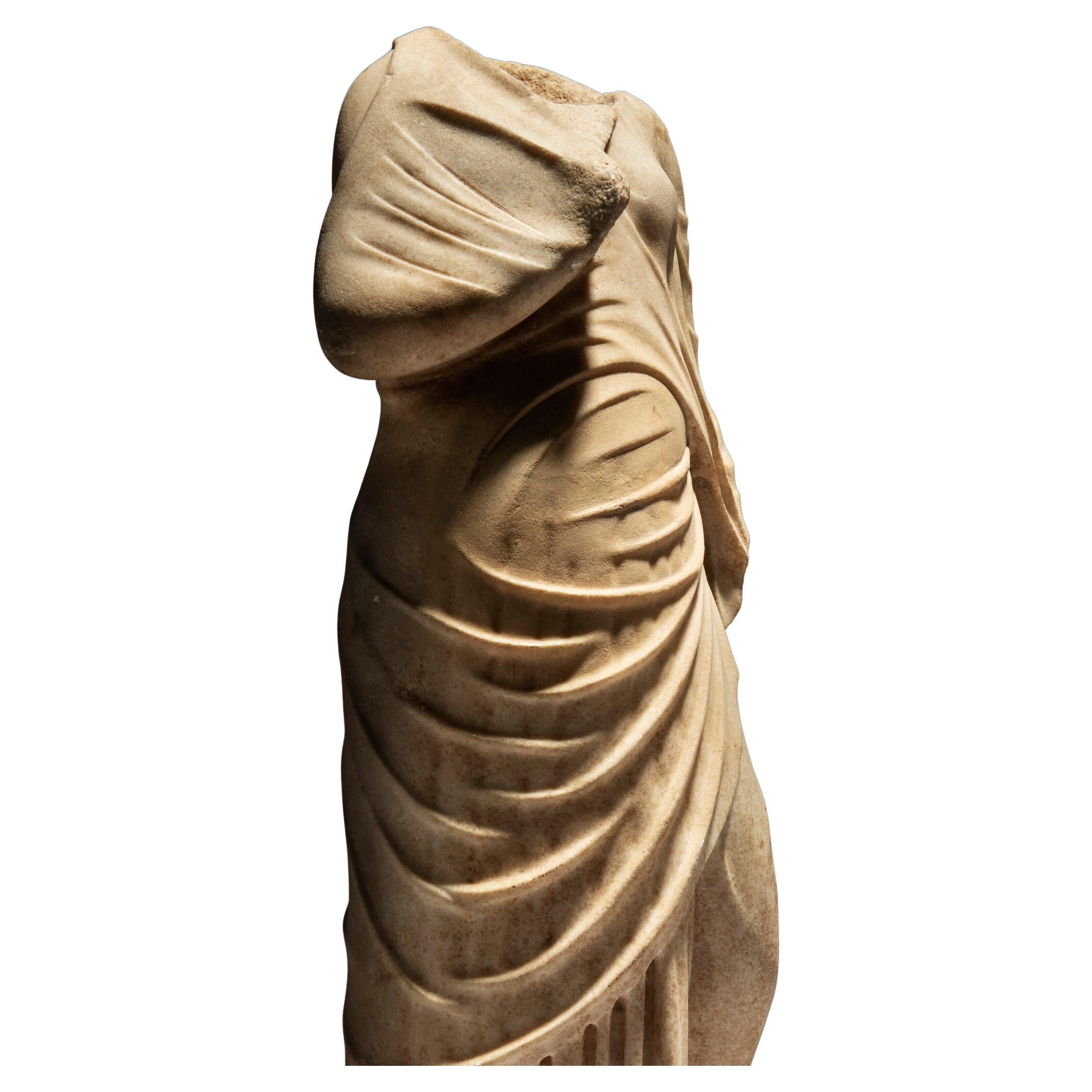 Roman Marble Draped Female Torso Sculpture For Sale at 1stDibs