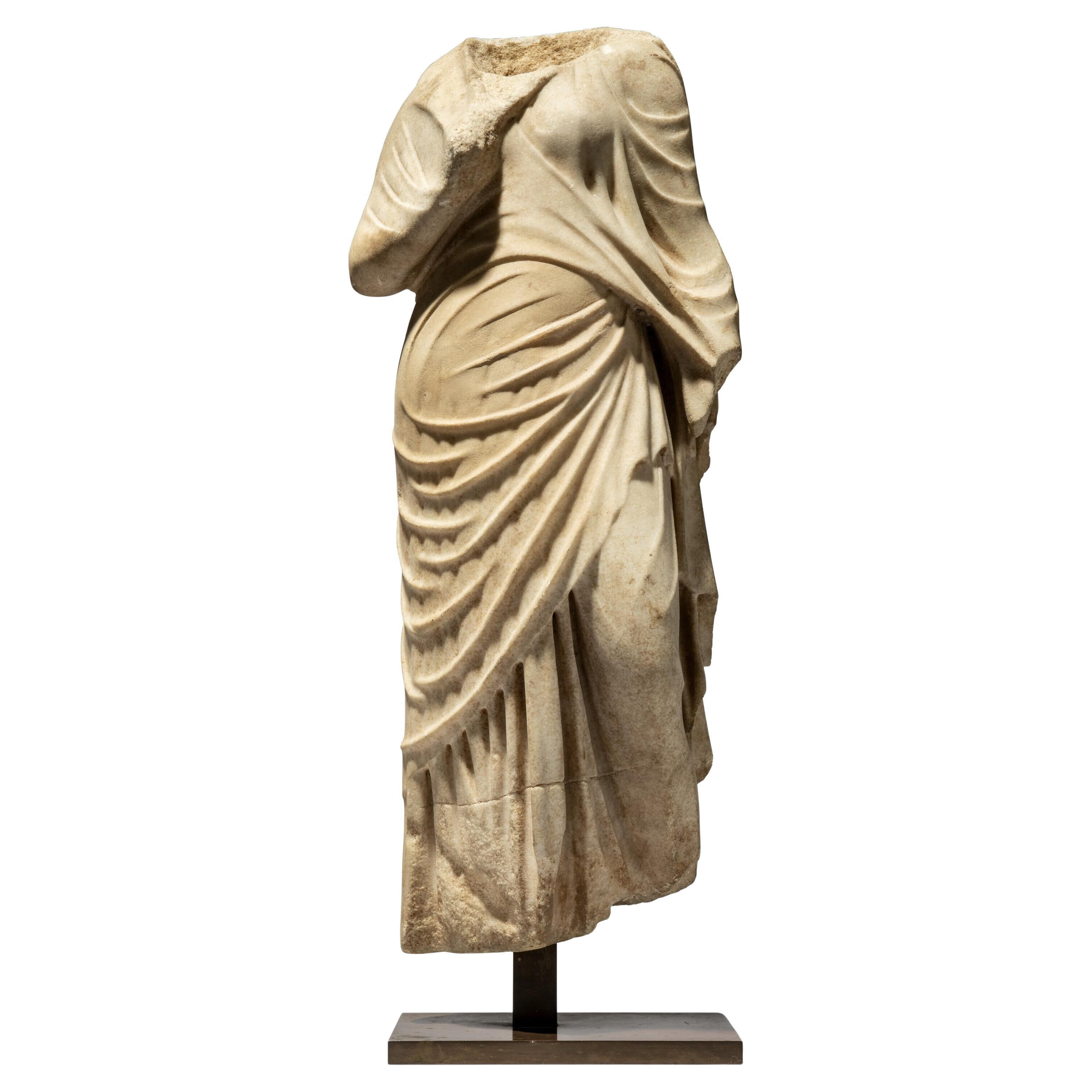 Roman Marble Draped Female Torso Sculpture For Sale at 1stDibs