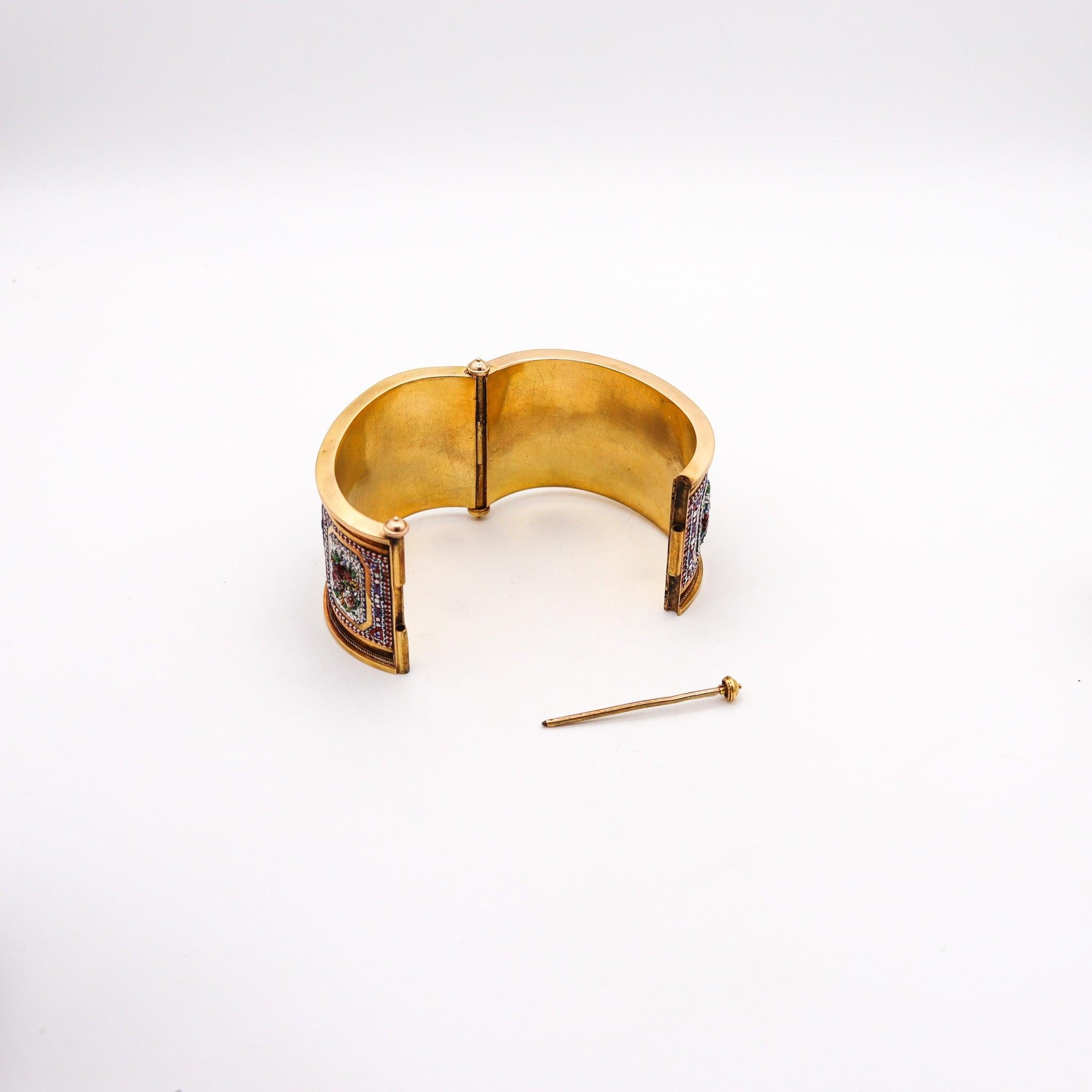 ROMAN REVIVAL 1880 Micro Mosaic Bangle Bracelet In Solid 19Kt Yellow ...