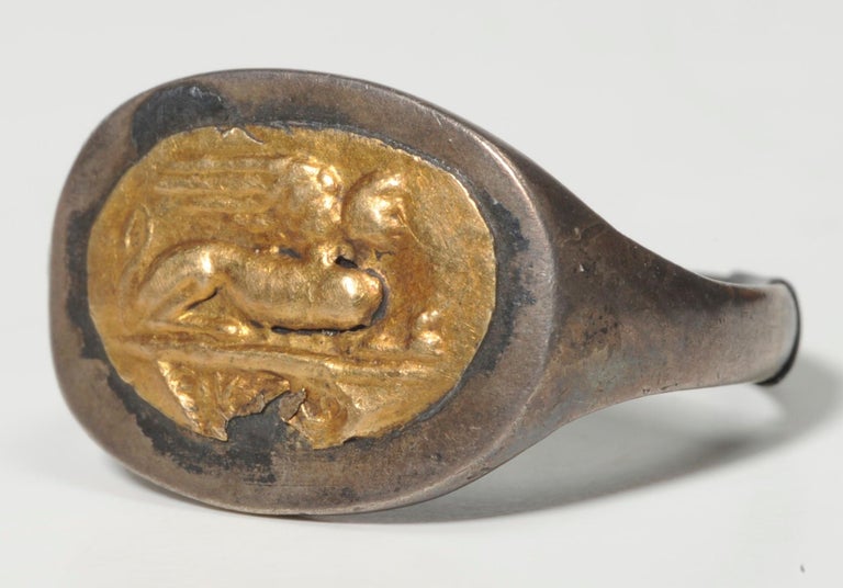 Roman Silver and Gold Finger Ring Depicting a Sphinx at 1stDibs