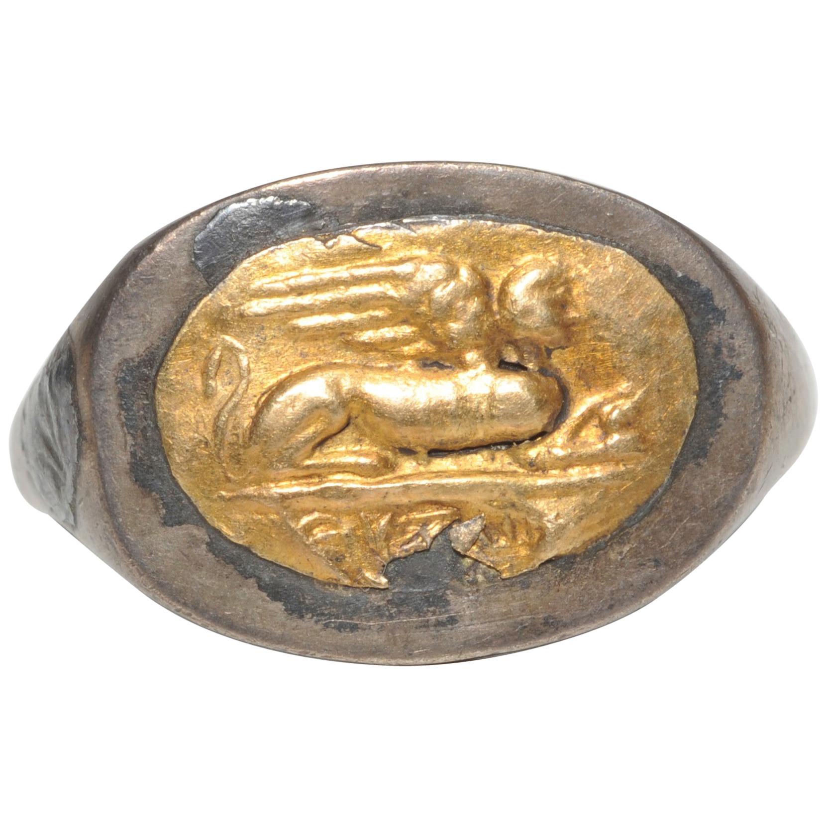 Roman Silver and Gold Finger Ring Depicting a Sphinx at 1stDibs