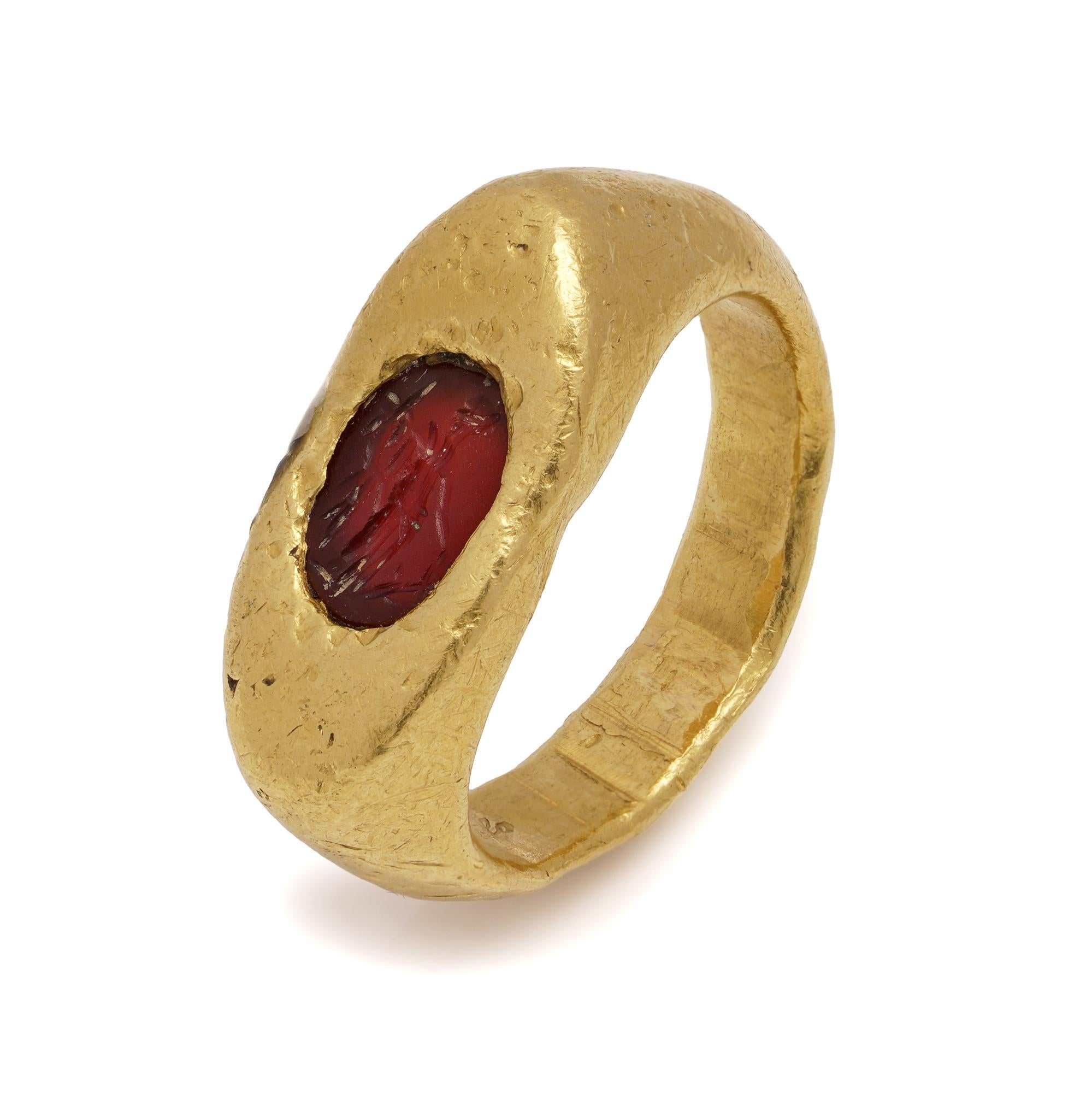 Roman-style 24kt gold ring featuring a carnelian intaglio For Sale at ...