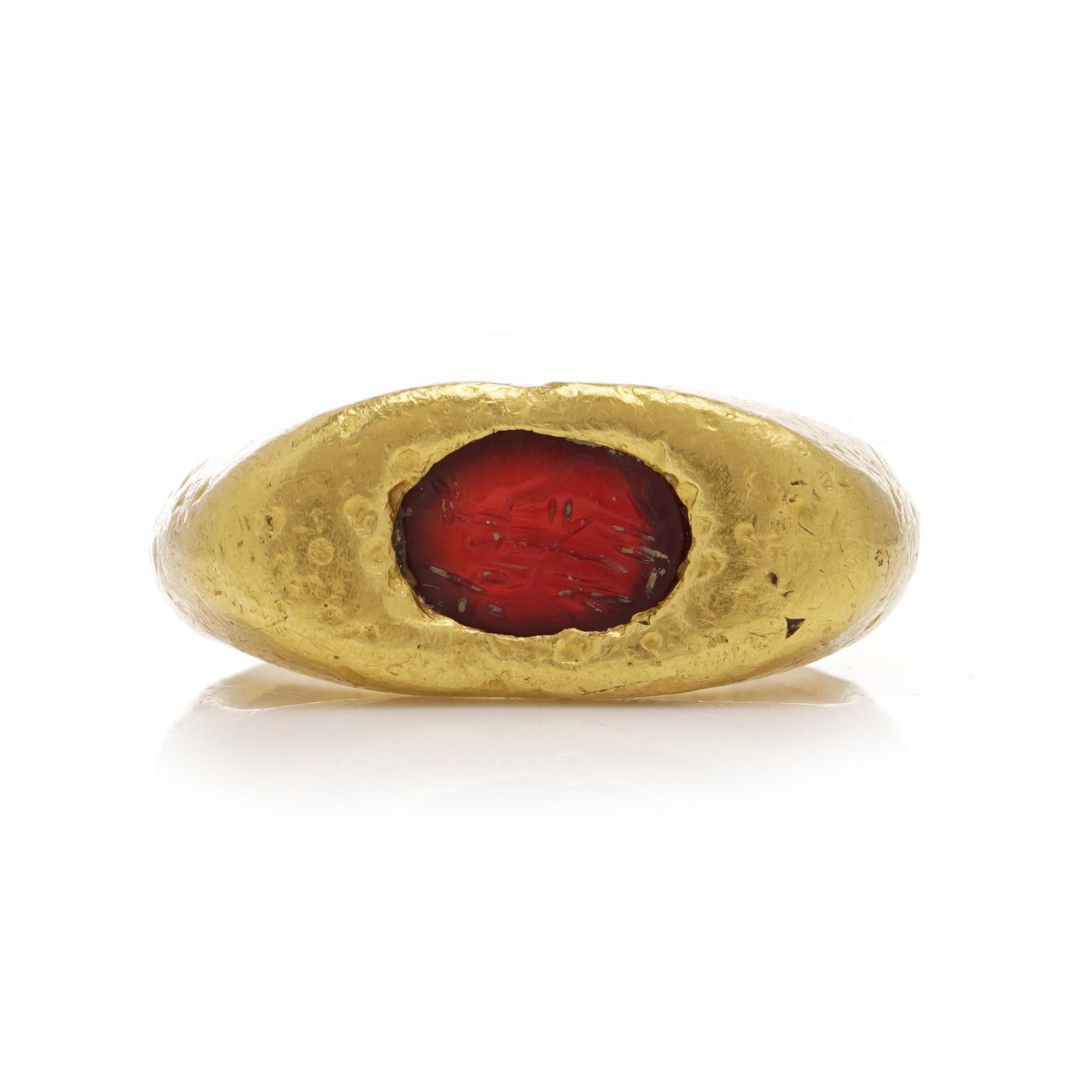 Roman-style 24kt gold ring featuring a carnelian intaglio For Sale at ...