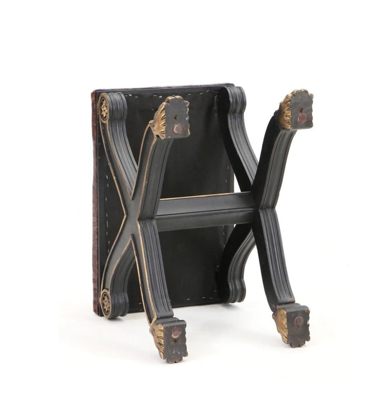 Roman Style Curule Ottoman Gilt Paw Feet Embossed Leather Upholstery ...