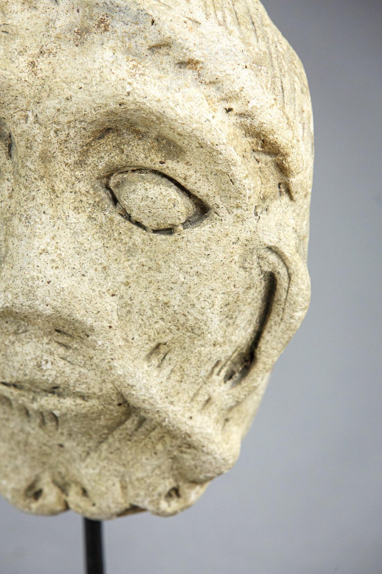 Romanesque Antique Carved Stone Head For Sale at 1stDibs
