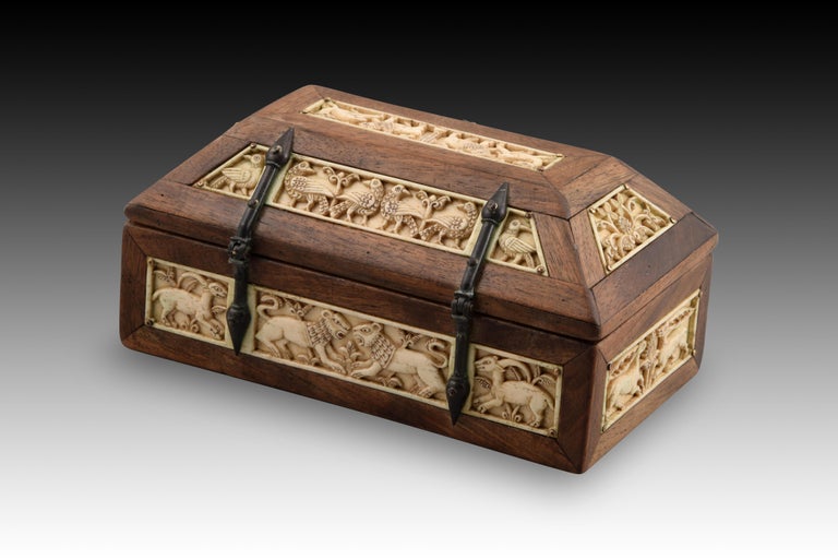 Romanesque Style Chest, Wood, Bone, Metal, Spain For Sale at 1stDibs