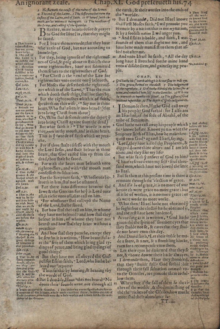 Romans, Complete Book from the 1560 "Geneva Bible", Seven Leaves in Set ...