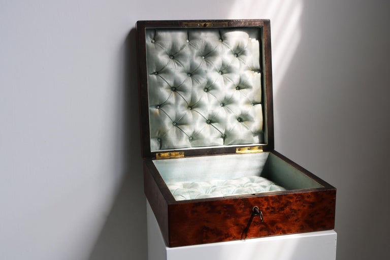 Romantic Antique French Art Nouveau Jewelry Box in Burl Wood and Floral ...