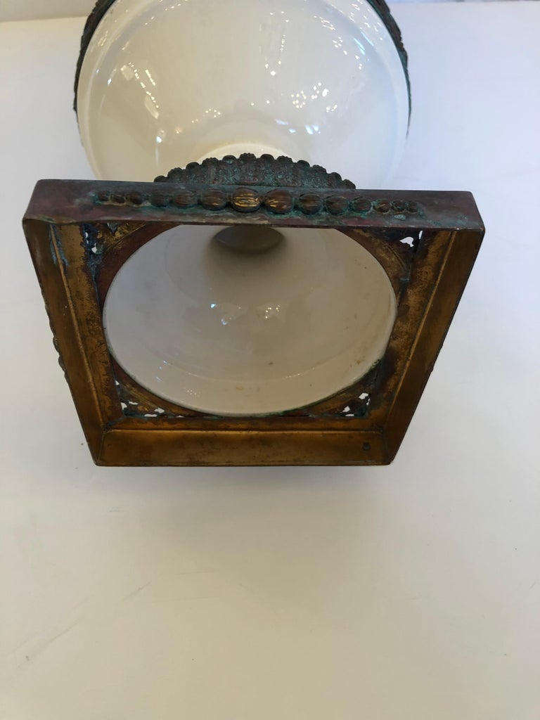 Romantic Antique French White Porcelain Vase with Aged Copper Overlay ...