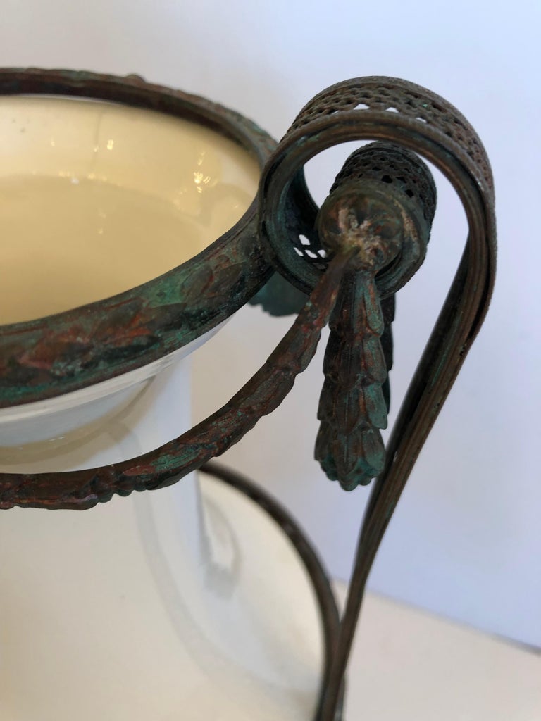 Romantic Antique French White Porcelain Vase with Aged Copper Overlay ...