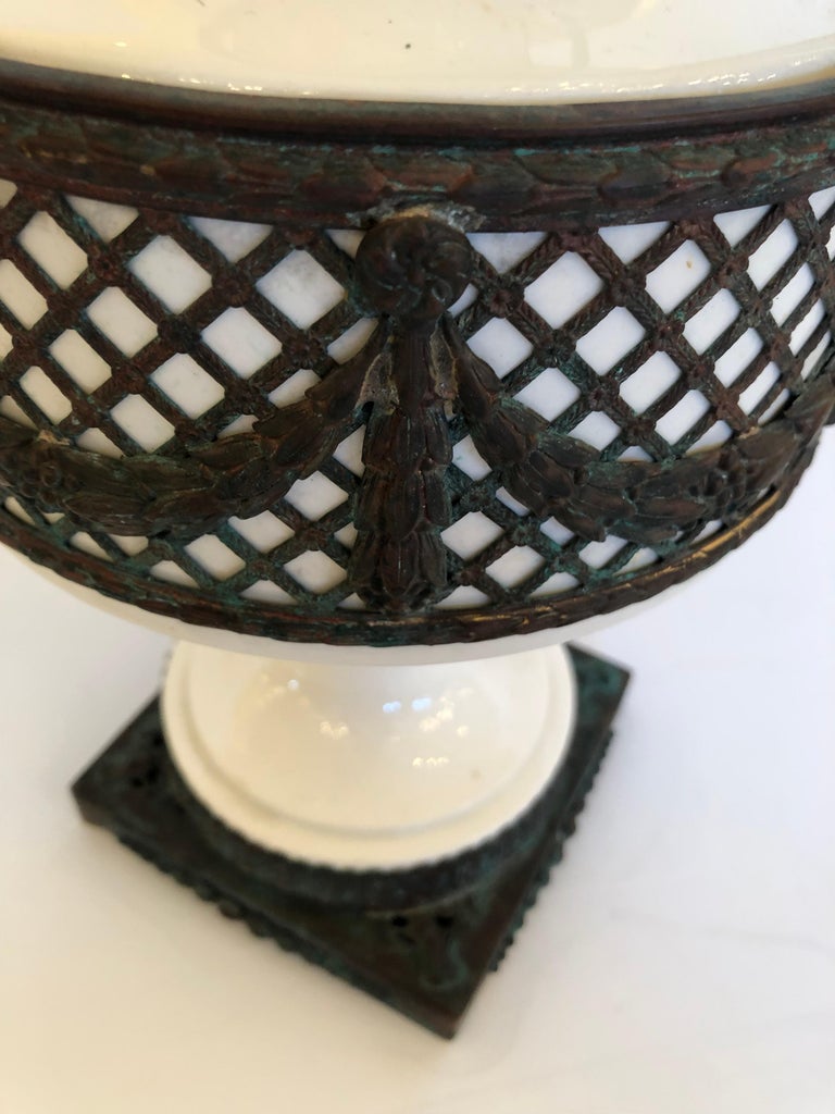 Romantic Antique French White Porcelain Vase with Aged Copper Overlay ...