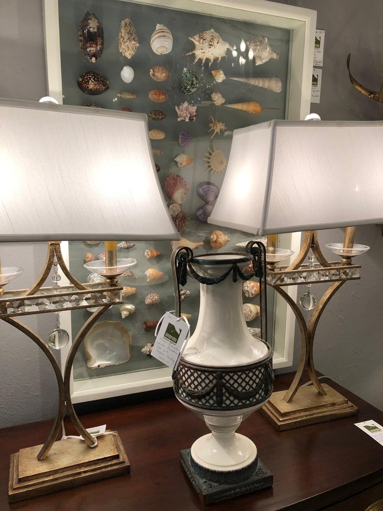 Romantic Antique French White Porcelain Vase with Aged Copper Overlay ...