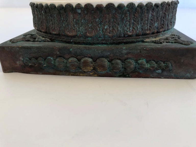 Romantic Antique French White Porcelain Vase with Aged Copper Overlay ...