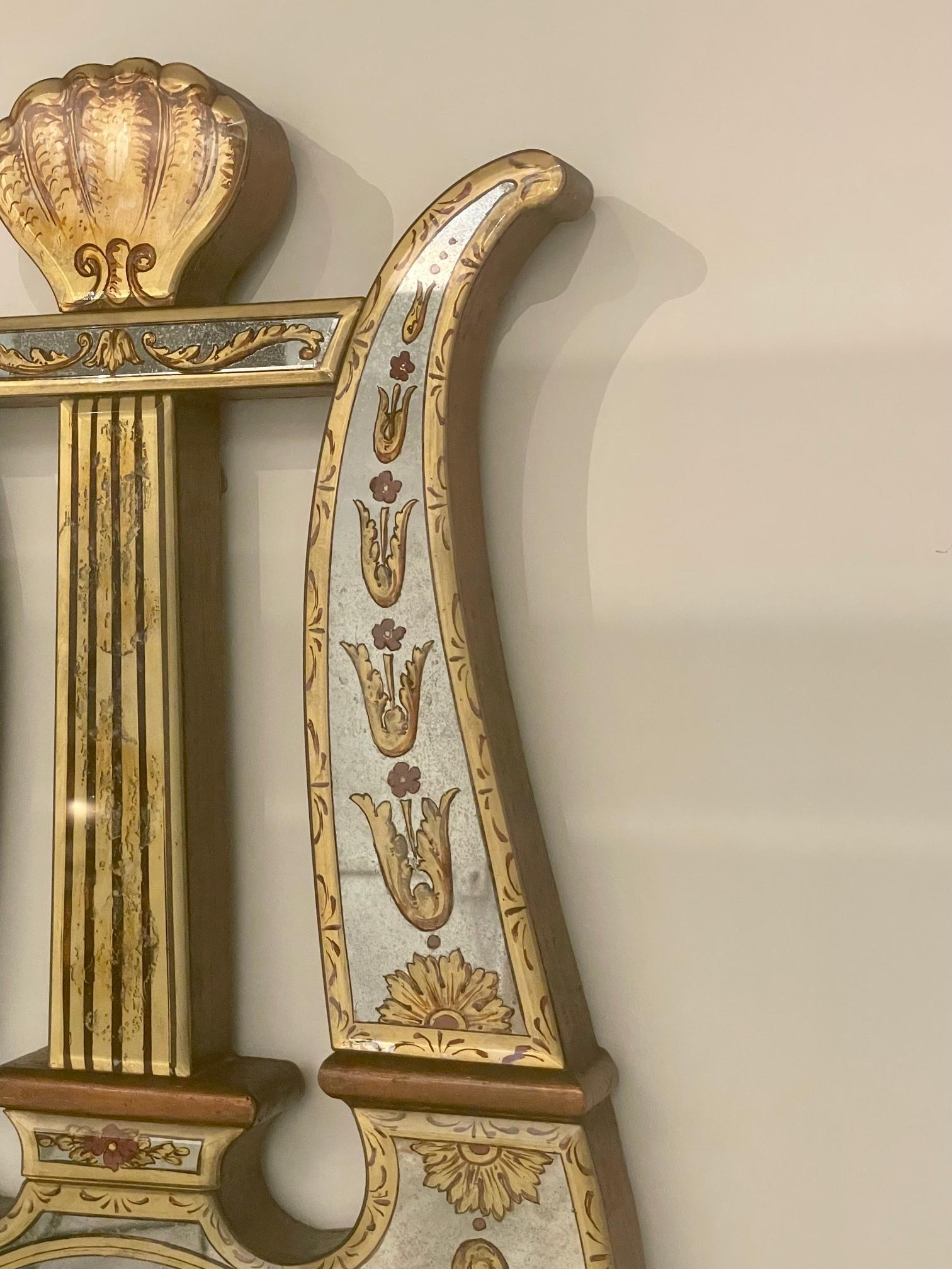 Romantic Antique Lyre Shaped Eglomise Mirror Wall Sculpture at 1stDibs ...