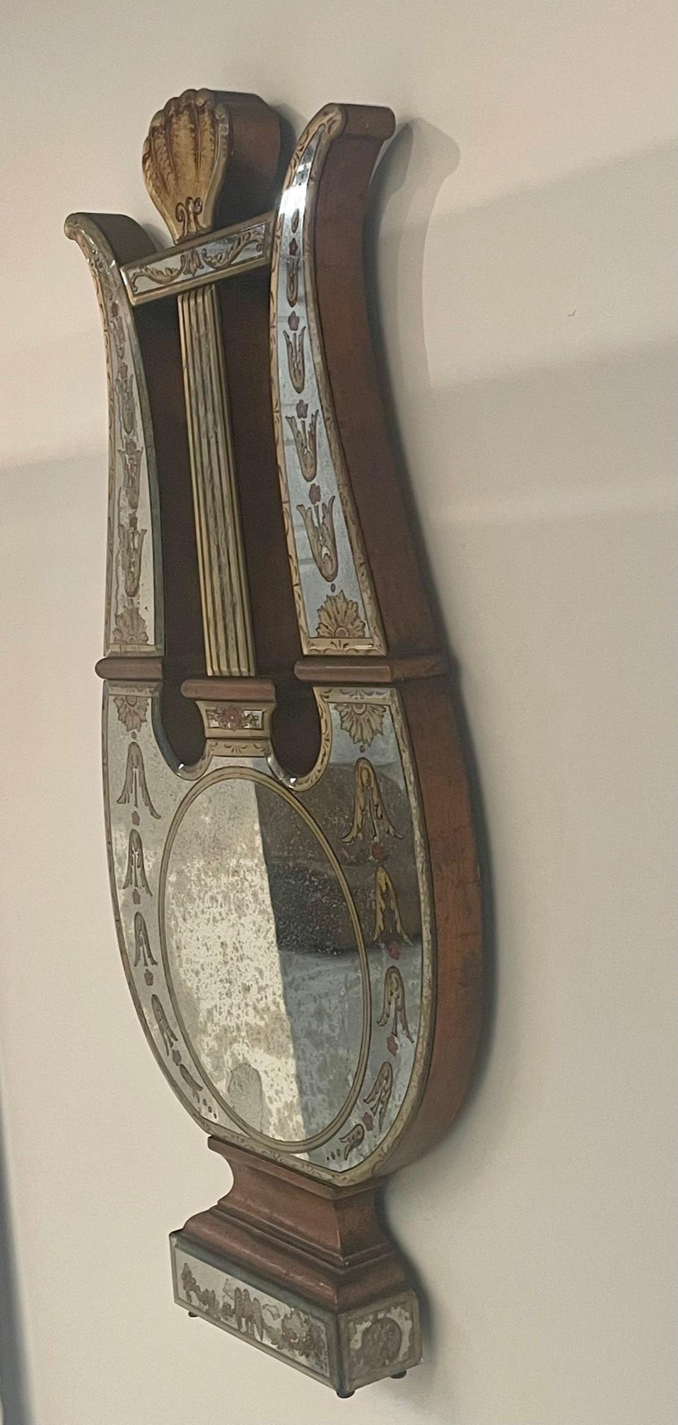 Romantic Antique Lyre Shaped Eglomise Mirror Wall Sculpture at 1stDibs ...