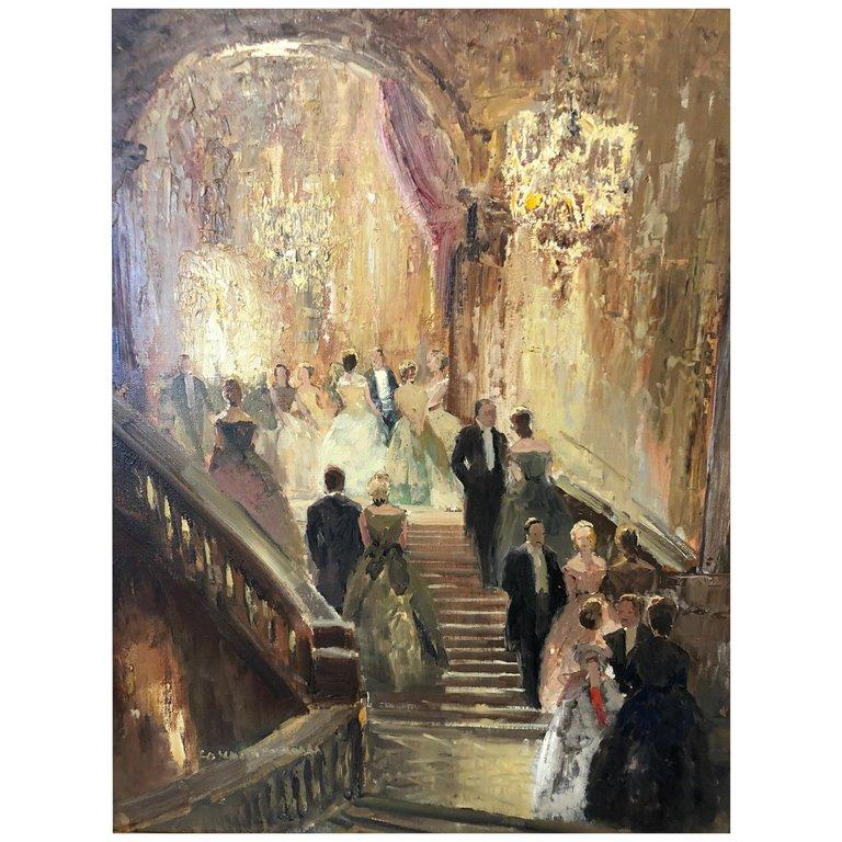 Romantic Elegant Impressionist Pair of Ballroom Interiors on Canvas For ...