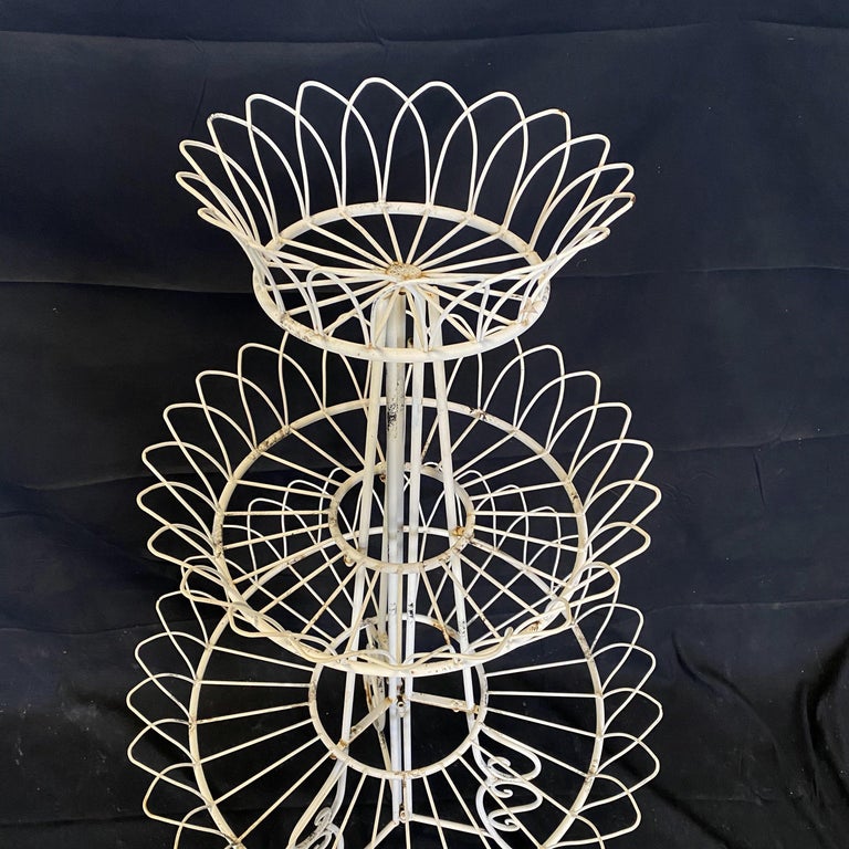 Romantic French Round Three Tier Painted Iron Wire Plant Stand at 1stDibs